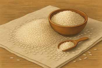 Rijst poffen in een koekenpan.