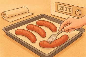 Poolse worst bakken in de oven.